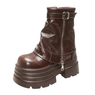 Generic Punk Femmes Automne Hiver Cuir Bottines 10CM Talons Chunky Plateforme Combat Bottes Antid&eacute;rapantes Chaussures de Moto Femme Punk Bottes, marron, 39 1/