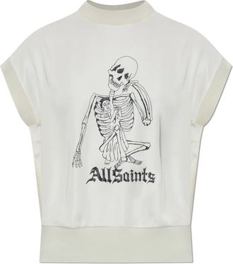 AllSaints Femme, Tops, Blanc, Taille: 36 FR Terra Knitted Graphic T-Shirt