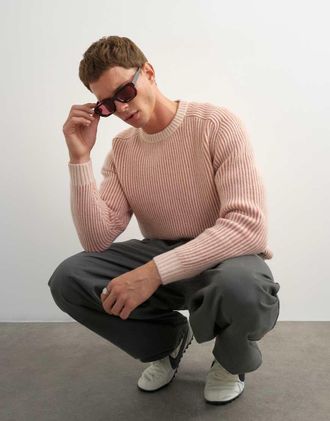 Topman klassisch geschnittener geflochtener Fischerstrickpullover in Pink-Rosa