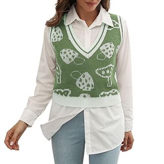 Generic Gilet sans Manche Femme Gilet Femme D&eacute;contract&eacute; Quotidien Ville Carreaux Style Preppy - Top Tricot&eacute; Col V pour Tenue &Eacute;tudiante Chic