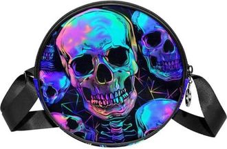 Generic Sac &agrave; bandouli&egrave;re rond rond pour femme, petit sac &agrave; bandouli&egrave;re squelette avec fermeture &eacute;clair, bretelles r&eacute;glables, d&eacute;contract&eacute; pour femmes et fille