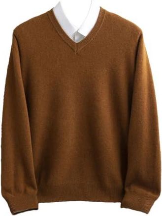 Generic Pull en laine m&eacute;rinos pour homme - Col en V - Chaud - Pour lhiver - Haut en tricot basique, caramel, XXL