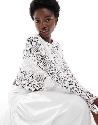 Tfnc Crop top de mari&eacute;e avec superposition en dentelle - Blanc