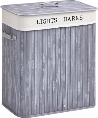 HOMCOM Bambus Wäschekorb mit Deckel 100 L Wäschesammler mit PU-Griffen, Wäschesack aus Segeltuch, Laundry Baskets Wäschesortierer für Waschküche Schlafzimmer