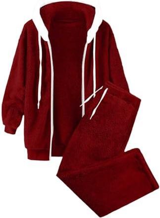 Generic 2026 Surv&ecirc;tement dint&eacute;rieur pour femme - Hiver moelleux- Avec veste &agrave; capuche et pantalon - Polaire chaude - 2 pi&egrave;ces - Combinaison de loisirs douille