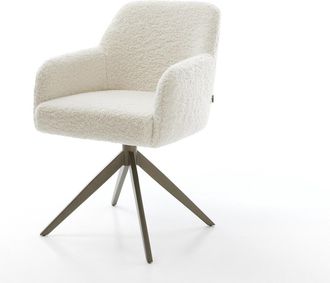 DELIFE Drehstuhl Greg-Flex Teddystoff Beige Kreuzgestell breit Effektfinish Titan 360&deg; drehbar Wippfunktion Taschenfederkern, Esszimmerst&uuml;hle