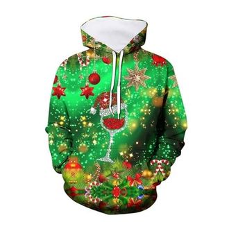 Generic Pull de Noël 2025 pour homme, nouveauté moche imprimé graphique 3D sweatshirt, pull décontracté pour fêtes de fin dannée, pull à capuche avec poche, v