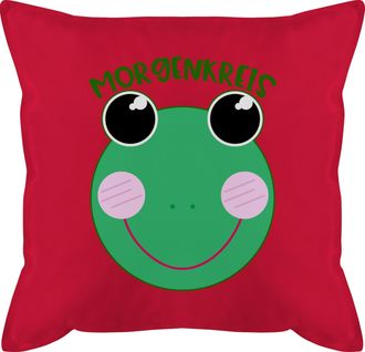 Shirtracer Kissen 50x50 - Hallo Kindergarten - Morgenkreis Frosch - 50 x 50 cm - Rot - f&uuml;r erster kindergartentag Geschenk Kindergartenkind Kita kinderg&auml;rten sit