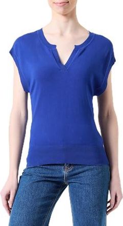 Caroll Pull femme sans manches col tunisien bleu faience S