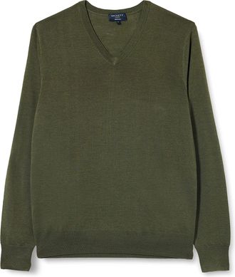 Hackett Herren GMD Merino Silk V NCK Pullover, Olive, S