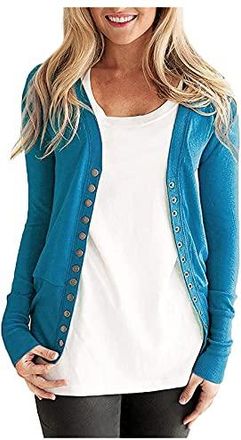 Generic Vestes pour femmes 2026 Solide Manches Longues Bouton Manteau Veste Tricot Mode Loose Color Cardigan, bleu ciel, XXL