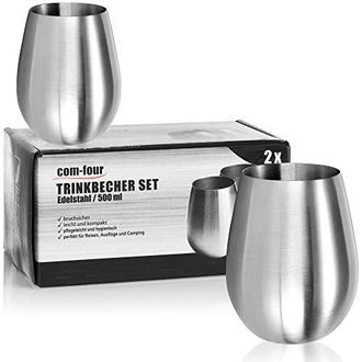 Com-Four 2x Verre à vin en Acier Inoxydable 304 - Tasse à vin 500 ML pour Voyage - Tasse en Acier Inoxydable à Emporter - Gobelet à vin sans Pied - Tasse de Vo