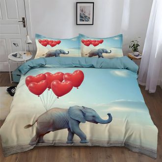 Generic Blau Bettw&auml;sche-Sets 200 x 200 cm f&uuml;r Kinder Jungen M&auml;dchen Jugendliche, Valentinstag Elefant Bettbezug - Weiche und Angenehme Mikrofaser-Bettbez&uuml;ge m