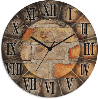 Artland Wanddeko Wanduhr ohne Tickgeräusche Glas Quarzuhr Ø 30 cm Rund Lautlos Römische Ziffern Zahlen Römisch Retro Vintage Steinoptik S7LZ