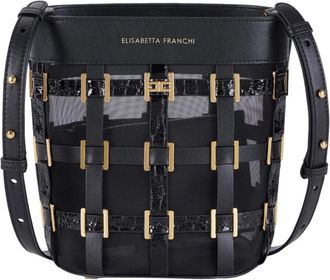 Elisabetta Franchi Femme, Sacs, Noir, Taille: ONE Size Sac seau en maille avec anneaux d&eacute;coratifs