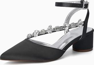 Generic Femmes Slingback Escarpins Bloc Chunky Mariée Talon Heel Pointu Bout Mariage Bureau Party Dress Chaussures Cute 4.5 CM,Noir,40 EU