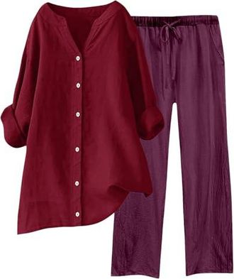 Generico Costumes pantalons pour femmes, vêtements dintérieur grande taille pour femmes, tunique ample à manches longues et pantalons de détente, ensemble de c