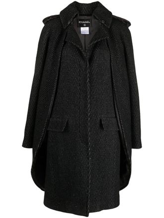 Chanel manteau oversize &agrave; chevrons (2008) - Noir