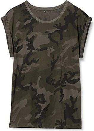 Build Your Brand Femme By112-ladies Extended Shoulder Camo Tee T-Shirt, Motif Camouflage Foncé, L EU