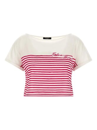 Balmain Gestreiftes Marini&egrave;re T-Shirt - Wei&szlig;