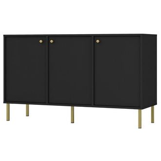 Selsey Kommode Schwarz-Graphit 73,9x124,5x40,8 cm - Oktio M&ouml;belkollektion - 3 T&uuml;ren - Laminierte Platten mit ABS-Schutzkanten - Goldene Metallf&uuml;&szlig;e - Perfekt 
