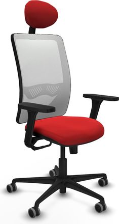 Piqueras y Crespo Schreibtisch f&uuml;r Telearbeit Zulema mit 3D-Armlehnen, h&ouml;henverstellbarer Lendenwirbelst&uuml;tze und festem Kopfteil, ausgestattet mit 3 Positionen, Wei&szlig;/Ro