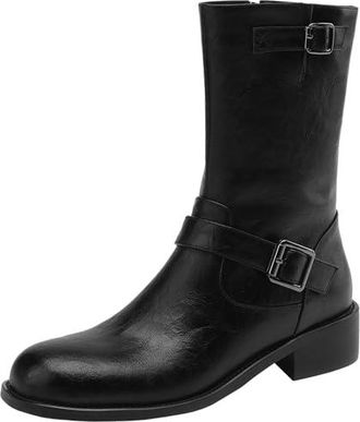 SJJH Bottines décontractées pour femme avec bout rond et talons épais - Bottines à enfiler, Noir2, 45 EU