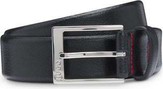 HUGO BOSS Herren Gellot Sz35 G&uuml;rtel aus genarbtem Leder mit Metalldetails in Silber-Optik Schwarz001 120