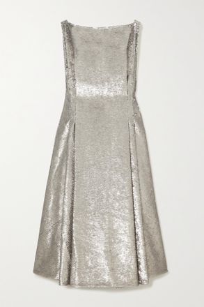 Emilia Wickstead Robe Midi Dos Ouvert En Satin &Agrave; Sequins Chaya - Argent&eacute;