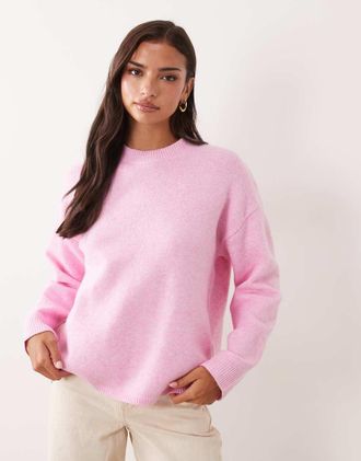 Aria Cove pull en maille &agrave; col rond et poignets c&ocirc;tel&eacute;s rose