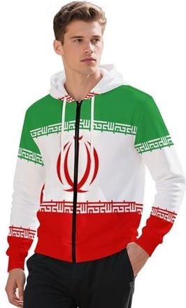 Generic Veste &Agrave; Capuche Homme Enti&egrave;rement Zipp&eacute;e LIran Imprim&eacute; Drapeau Sweat-Shirt Manches Longues Style Universitaire V&ecirc;tements D&eacute;contract&eacute;s Sweat-Shirt &Agrave; Ca