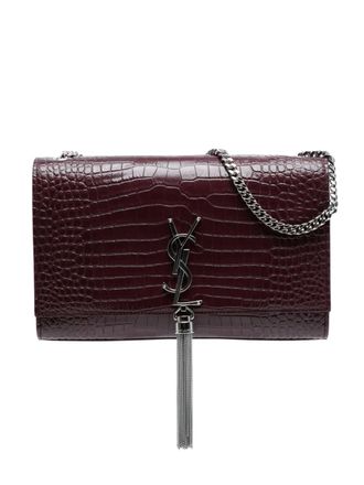Saint Laurent 2019 Medium Croc Embossed Leather Monogram Kate Tassel crossbody bag - Rouge