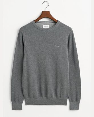 GANT Pullover in Piqu&eacute;-Qualit&auml;t mit O-Neck in