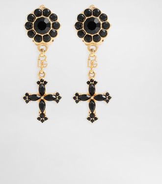 Dolce & Gabbana Cross And Rhinestone Clip Earrings - Frau Bijoux Mehrfarbig Metall Onesize