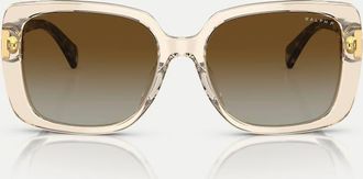 Ralph Lauren rechteckige polarisierte Sonnenbrille mit braunen Gl&auml;sern in transparentem Hellbraun