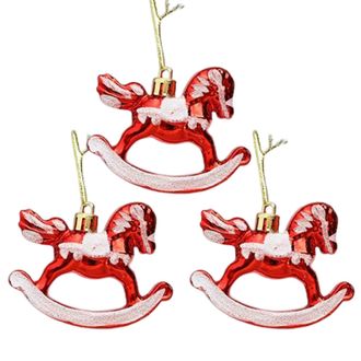 Generic Schaukelpferd-Weihnachtsdekoration - Schaukelpferd-Weihnachtsschmuck | 3 St&uuml;ck Weihnachtsbaum-Anh&auml;nger-Ornament Mit Umh&auml;ngeband - Kleines Schaukelpfer