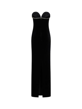 Self Portrait Womens Long Bustier Dress Black Velvet And Crystals Polyester