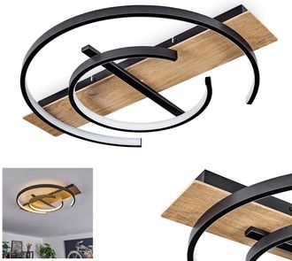 HOFSTEIN LED Deckenleuchte Gauvin, dimmbare Deckenlampe aus Metall/MDF/Kunststoff in Schwarz/Holzoptik/Braun/Weiß, verstellbare Leuchte über Lichtschalter dimm