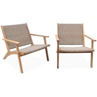 Sweeek Lot de 2 fauteuils relax en bois et en r&eacute;sine effet paillage BELIZE 62 x 78 x 67 cm