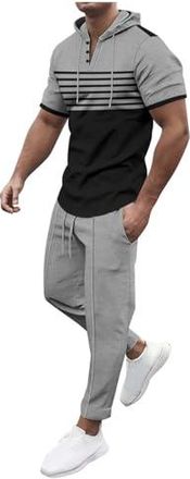 Generic Survetement 2 Pieces Homme Tenue Musculation Homme Pantalon EntraîNement Foot Homme Ensemble Jogging Ensemble Short Sweat Homme Vetements Course à Pie