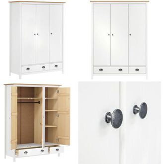 vidaXL Kleiderschrank mit 3 T&uuml;ren Hill Wei&szlig; 127x50x170 cm Kiefernholz - Schlafzimmerm&ouml;bel - Kleiderschrank - Kiefernholzschrank - Wei&szlig;er Kleiderschrank