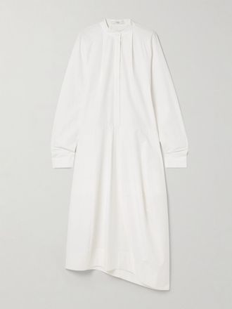 Tibi Asymmetrisches Midi-hemdblusenkleid Aus Baumwollpopeline Mit Falten - Weiß