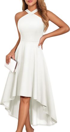 Dresstells Cocktailkleid Damen Elegant f&uuml;r Hochzeit Festliche Kleider Knielang Gro&szlig;e Gr&ouml;&szlig;en Abendkleid Kurz Wei&szlig; Swingkleid Vintage Rockabilly Abschlusskleid Whi