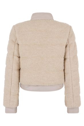 Moncler Womens Short Down Jacket Blandy Wool Boucl&eacute; Beige Acrylic Puffer