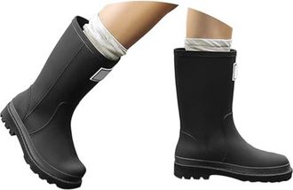 Generic Bottes en caoutchouc pour femme - Chaudes - Doubl&eacute;es - Bottes de pluie imperm&eacute;ables - Chaussures de pluie tendance - Antid&eacute;rapantes - Chaussures de ja