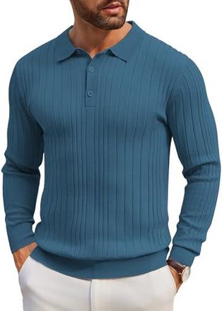 Coofandy Pull à col polo pour homme - Manches longues - Tricot fin - Basique - Couleur unie, bleu, M