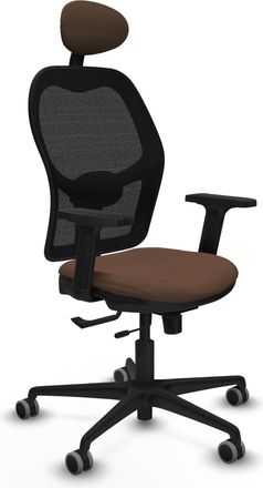 Piqueras y Crespo Chorquera Computerstuhl mit 2D-Armen, h&ouml;henverstellbarer Lendenwirbelst&uuml;tze und festem Kopfteil, ausgestattet mit Syncro/Traslack. Schwarz/Dunkelbraun
