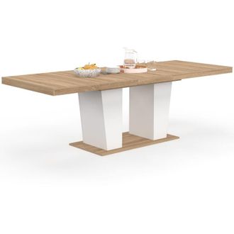 IDMarket Table &agrave; manger extensible rectangle ELIAD 8-12 personnes bois et blanc 200-250 cm