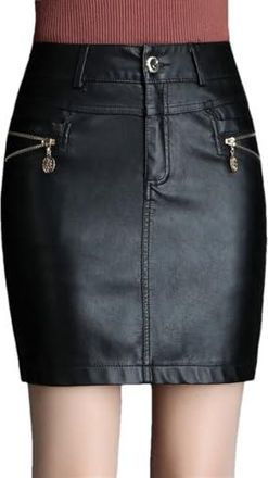 Generic Mini jupe sexy en cuir synth&eacute;tique pour femme - Jupe crayon courte - Taille haute - Jupe moulante, Noir, 40