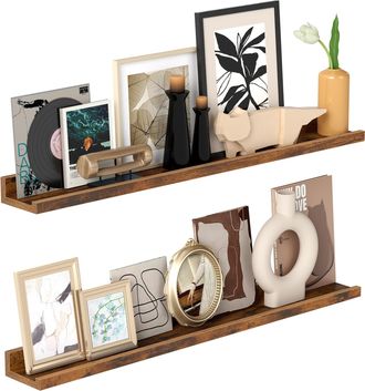 Vasagle Wandregale, 2er Set, Schweberegale, Breite 80 cm, erhöhte Vorderkante, für Bilderrahmen, Dekoartikel, Gewürzgläser, für Küche, Wohnzimmer, vintagebrau